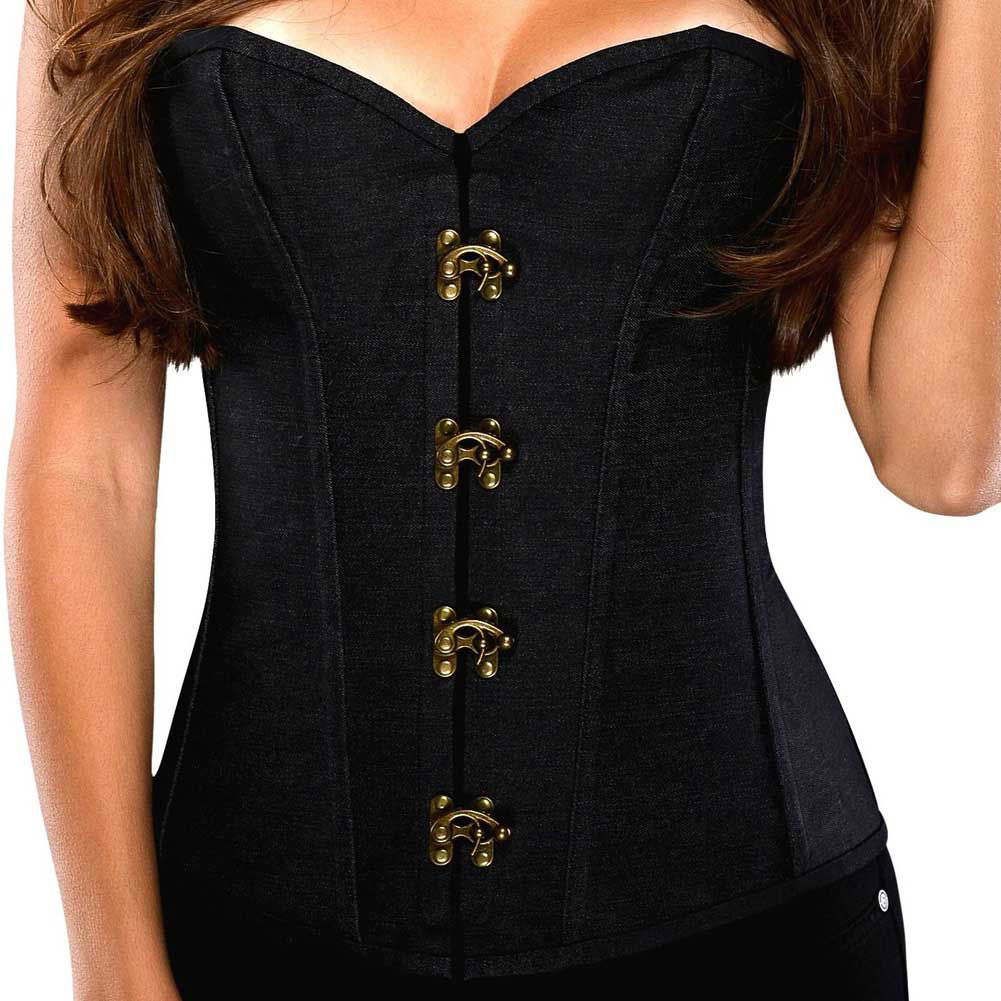 Vintage Black Denim Corset with C-Clasps Closure Spiral Steel Boning ...