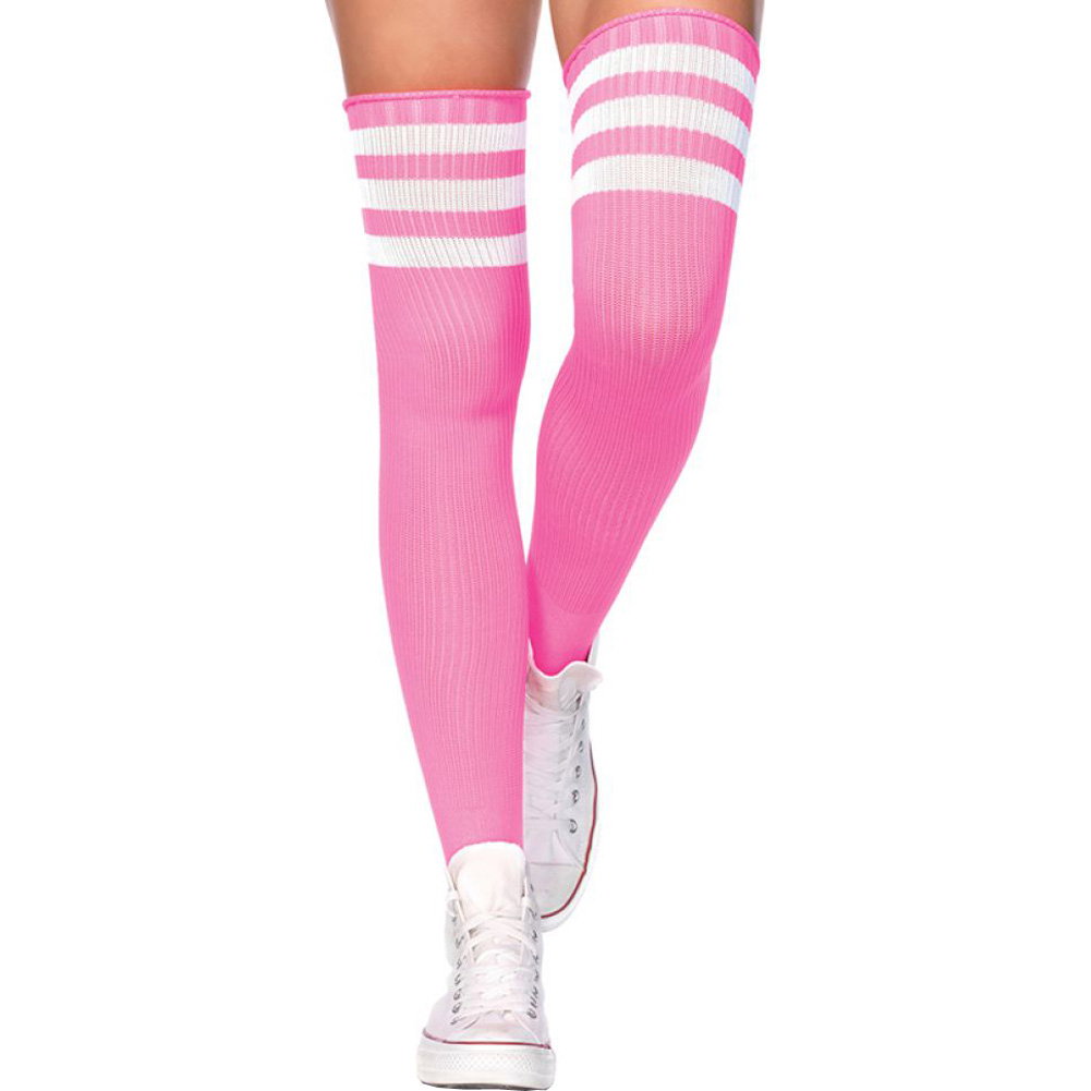 Leg Avenue Athlete Thigh High Socks with 3 Stripe Top, One Size, Neon ...