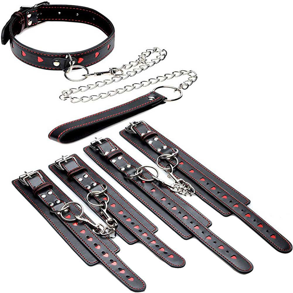 Frisky Heartache 5 Piece Heart Accented Bondage Set, Black - dearlady.us