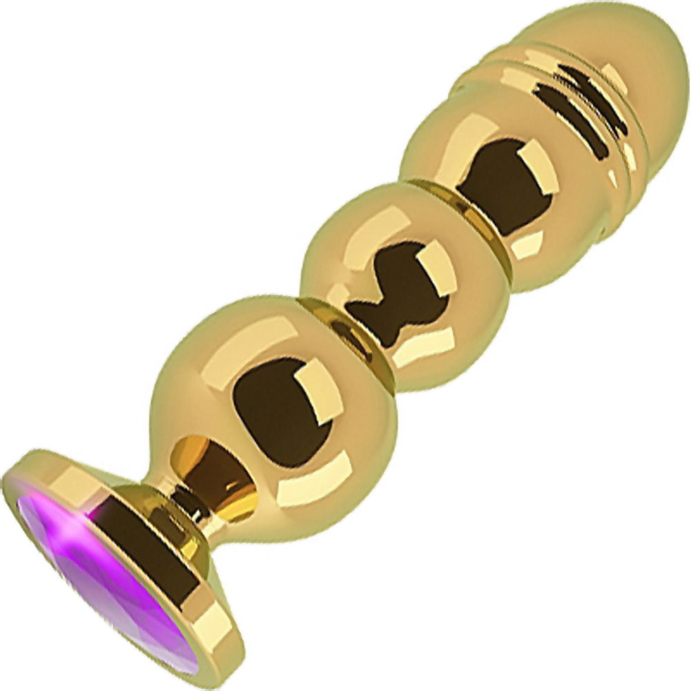 Shots Rich R10 Metal Anal Plug with Sparkling Sapphire, 5", Gold/Purple ...