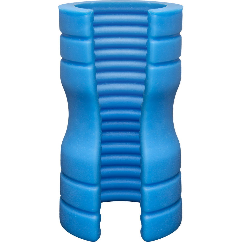 OptiMALE TRUSKYN Ribbed Silicone Stroker, Blue - dearlady.us