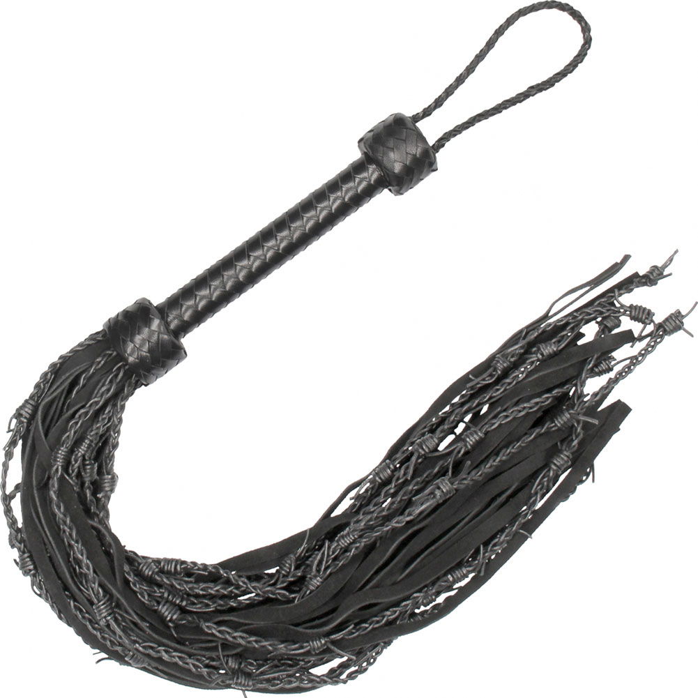 Ouch Pain Leather Suede Barbed Wired Flogger, 30", Black - dearlady.us