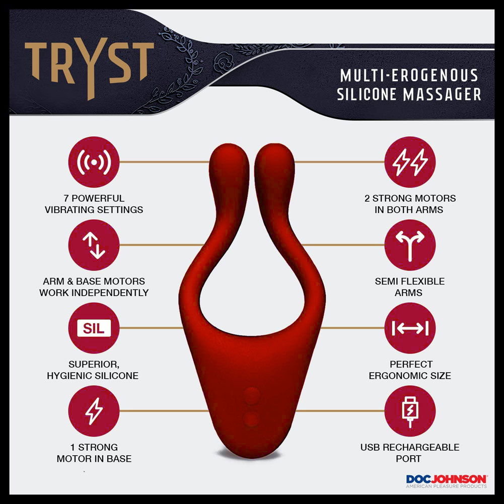 Tryst Multi Erogenous Zone Silicone Vibrating Massager 55 Red