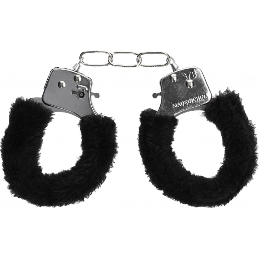 Ouch Black & White Beginners Furry Wrist Cuffs with Quick Release ...