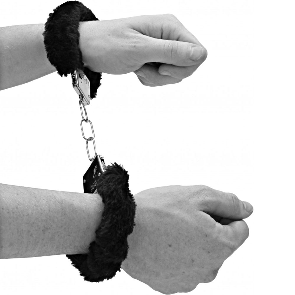 Ouch Pleasure Furry Handcuffs with Quick-Release Button, Black ...