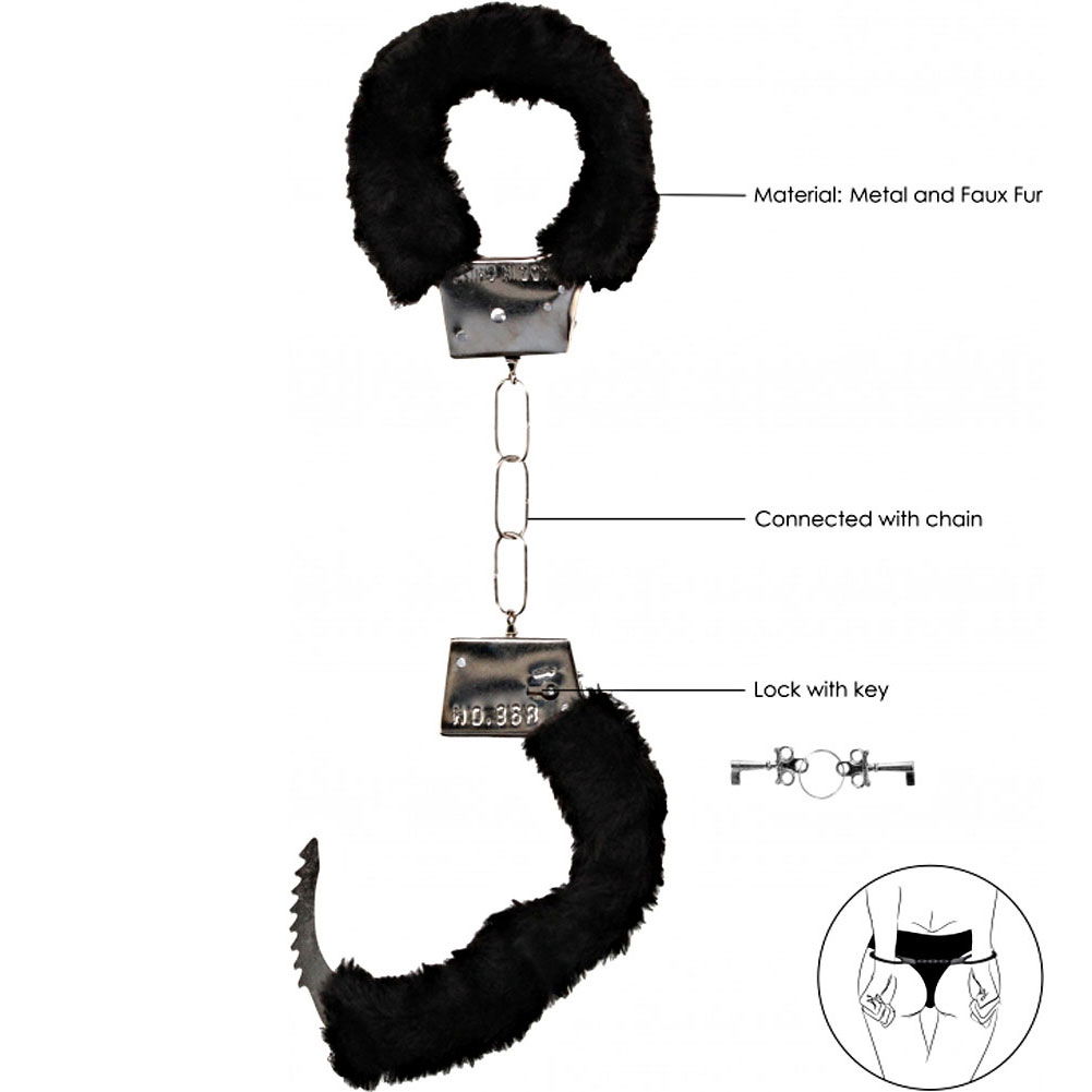 Ouch Pleasure Furry Handcuffs with Quick-Release Button, Black ...