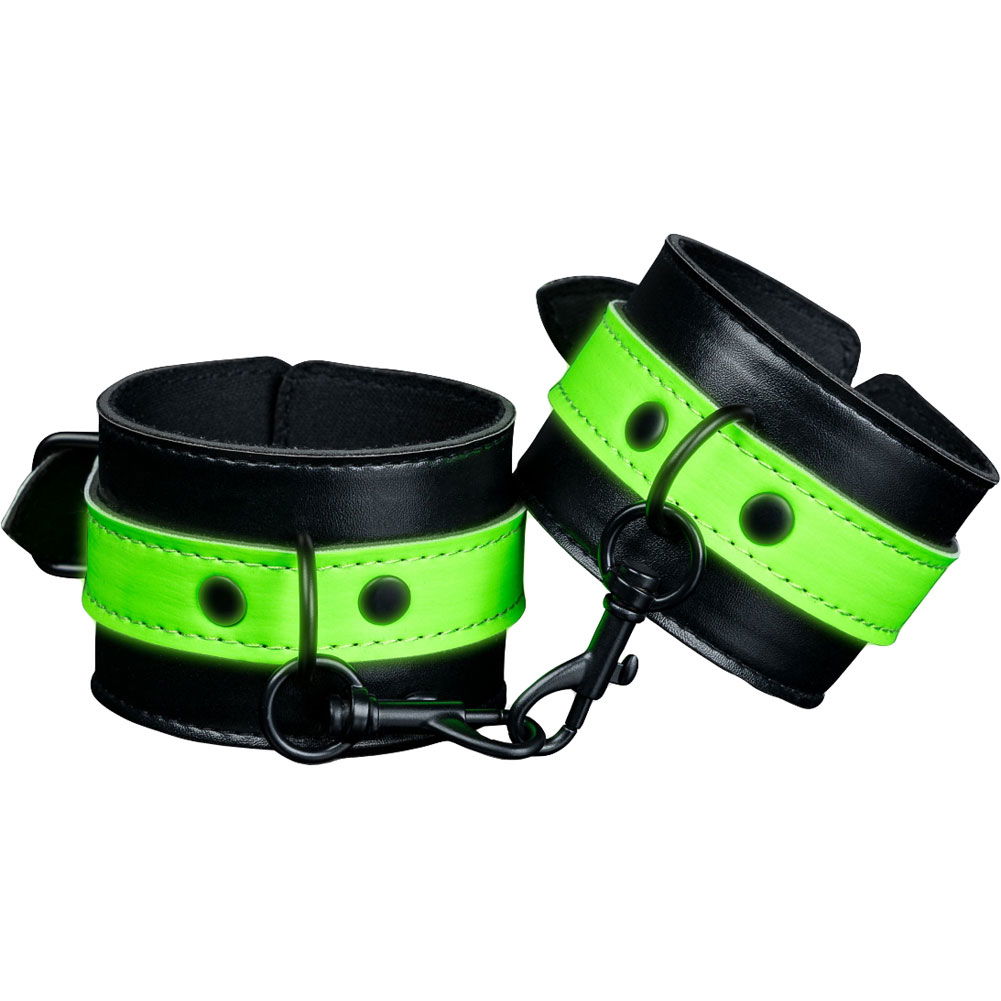 Ouch Glow in the Dark Bonded Leather Handcuffs, Neon Green - dearlady.us